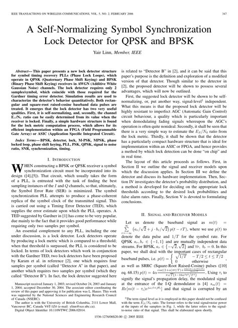 Pdf A Self Normalizing Symbol Synchronization Lock Detector For Qpsk