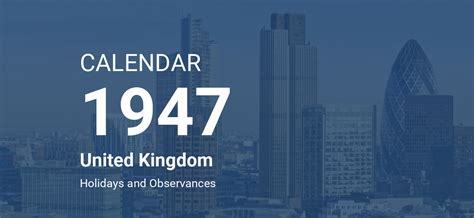 Year 1947 Calendar United Kingdom