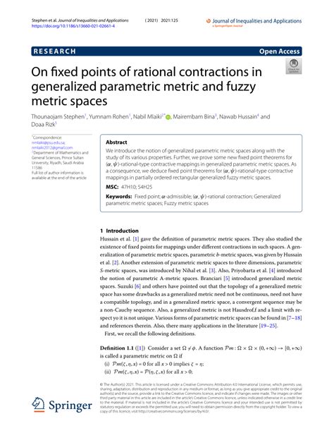 Pdf On Fixed Points Of Rational Contractions In Generalized Parametric Metric And Fuzzy Metric