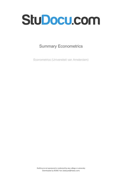 Econometrics Summary Studocu Is Not Sponsored Or Endorsed By Any