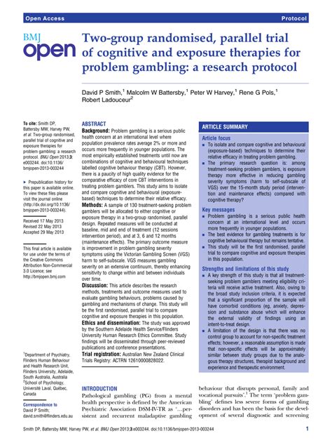 Pdf Two Group Randomised Parallel Trial Of Cognitive And Exposure Therapies For Problem