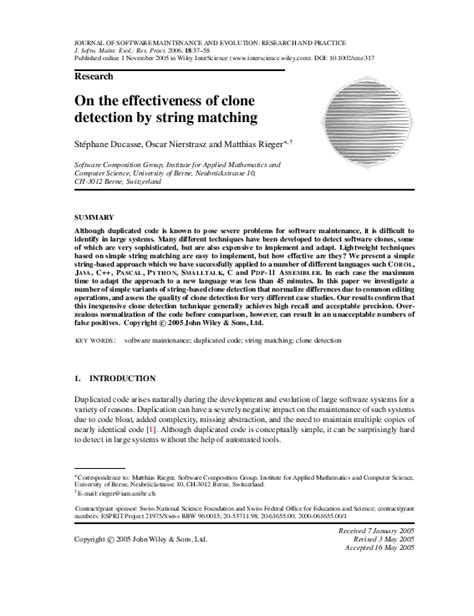 Pdf On The Effectiveness Of Clone Detection By String Matching