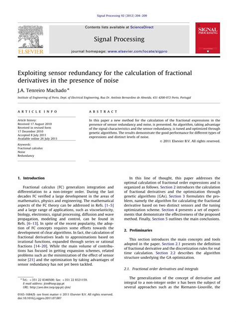 pdf exploiting sensor redundancy for the calculation of fractional derivatives in the presence
