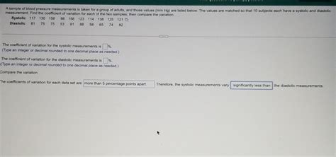 Solved The Coefficient Of Variation For The Systolic