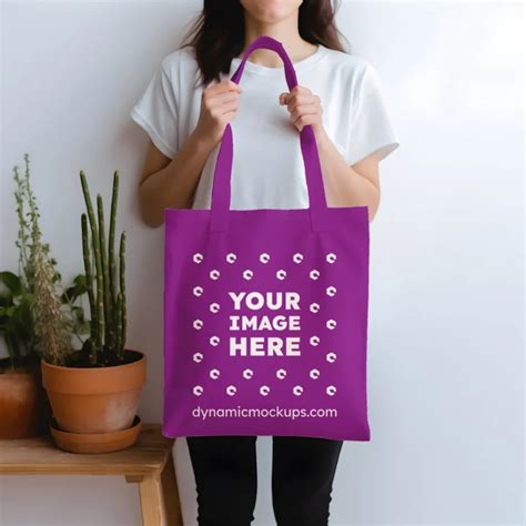 Purple Canvas Tote Bag Mockup Front View Template