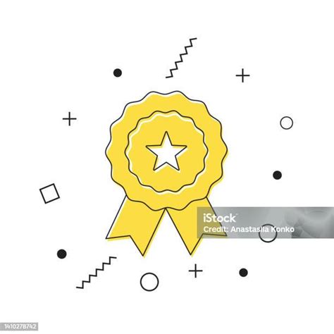 우승자 메달 기호 성공 아이콘입니다 수상 보상 기호 영광 또는 명예 노란색 원 패턴 클래식 성공 아이콘입니다 기하학적 요소 벡터 상여금에 대한 스톡 벡터 아트 및 기타