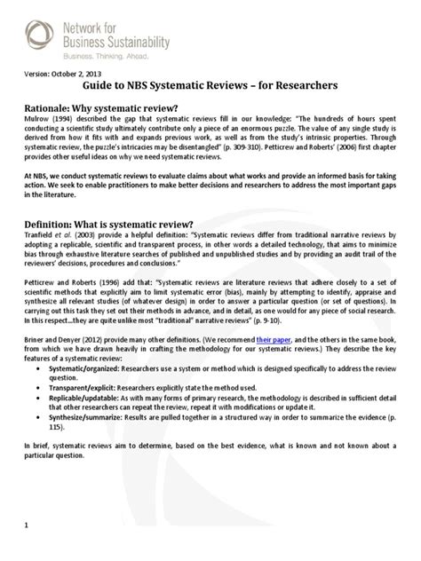 Guide To Nbs Systematic Reviews Pdf Systematic Review Scientific Method