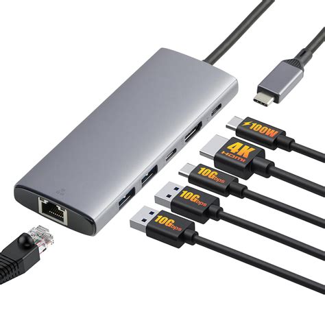 Amazon Basics 6 In 1 Usb C 3 2 10g Hub 1 Usb C 100w Pd Input 2 Usb A 1 Usb C Hdmi 4k