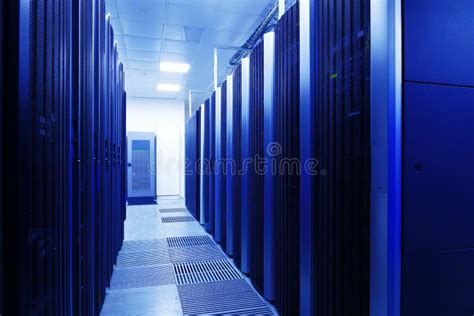 Close Up Modern Interior Of Server Room Super Computer Data Center
