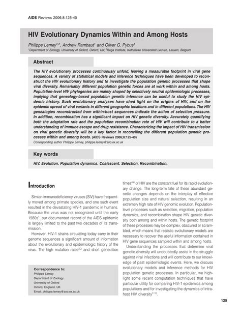 Pdf Hiv Evolutionary Dynamics Within And Among Hosts