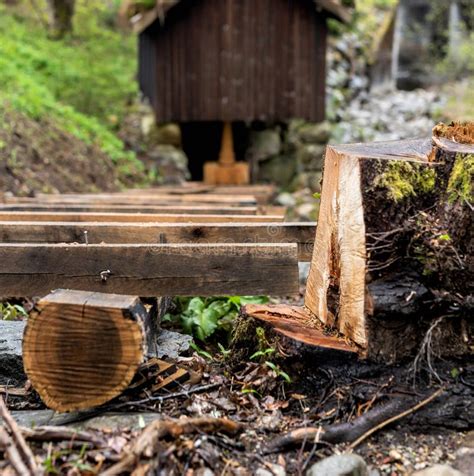 Restoration Of An Old Wooden Water Mill Work In Progress Focus On