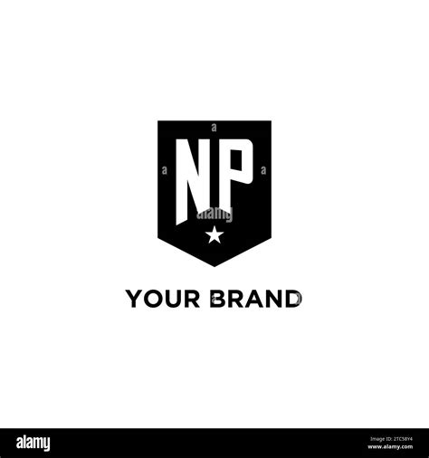 Np Monogram Initial Logo With Geometric Shield And Star Icon Design Style Ideas Stock Vector