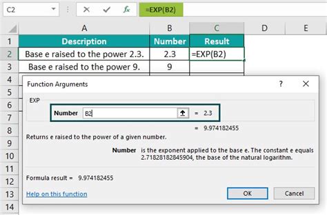 exponential function in excel exp examples how to use