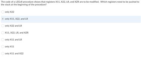 solved the code of a legv8 procedure shows that registers