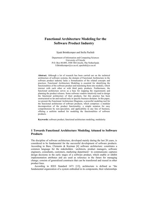 Pdf Functional Architecture Modeling For The Software Product Industry