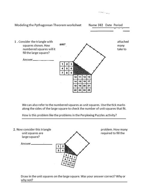Modeling Pythagorean Theorem Worksheet Pythagorean Theorem Theorems Pythagorean Theorem