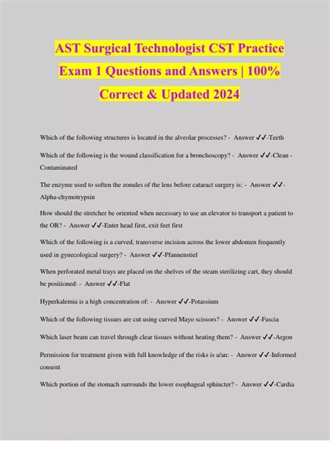 AST Surgical Technologist CST Practice Exam Questions And Answers Correct Updated