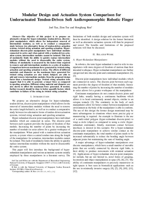 Pdf Modular Design And Actuation System Comparison For Underactuated