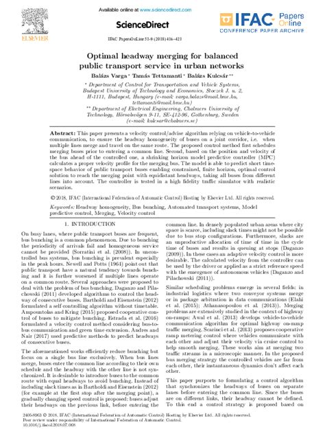 Pdf Optimal Headway Merging For Balanced Public Transport Service In