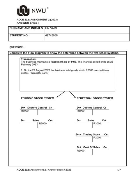Acce 212 Su 1 Assignment Answer Sheet Pdf Debits And Credits Learning