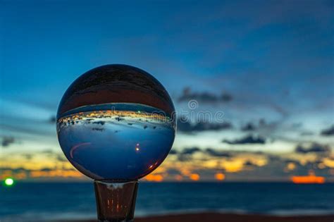 This Time Lapse Was Captured Using A Crystal Ball To Capture The Colorful Sky Stock Image