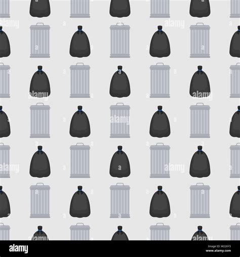 Trashcan And Garbage Bag Pattern Seamless Trash Can And Black Sack Background Rubbish Ormanent