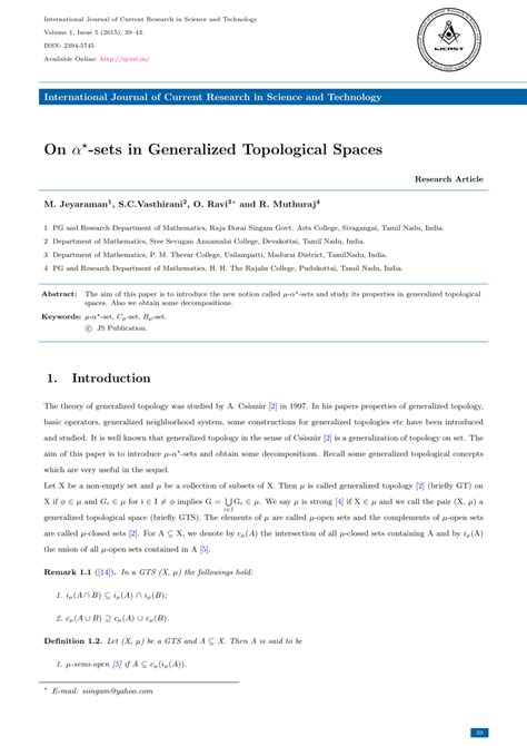 Pdf On Alpha Sets In Generalized Topological Spaces