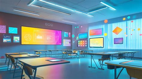 Dynamic Futuristic Classroom With Interactive Technology Stock Illustration Illustration Of