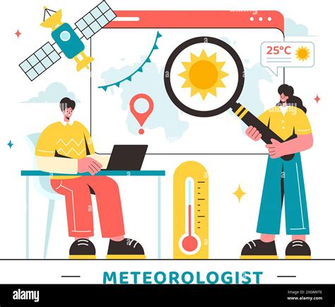 Meteorologist Vector Illustration With Weather Forecast And Atmospheric Precipitation Map In A
