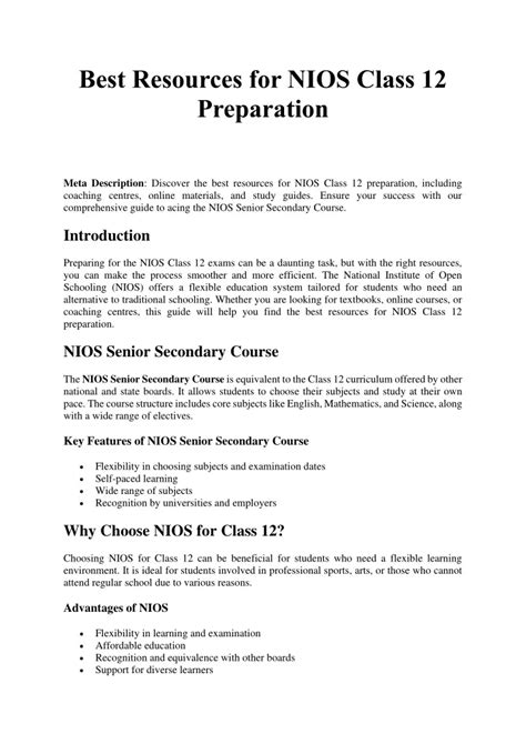 Ppt Best Resources For Nios Class 12 Preparation Powerpoint Presentation Id 13416050