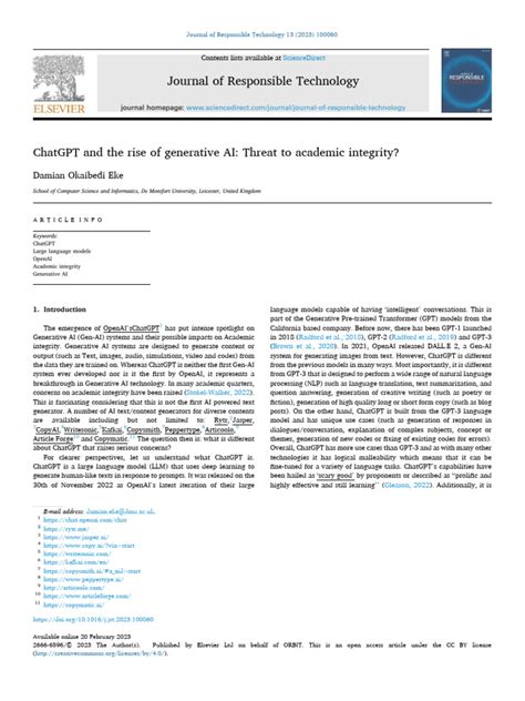 Chatgpt And The Rise Of Generative Ai Threat To Academic Integrity Pdf Plagiarism