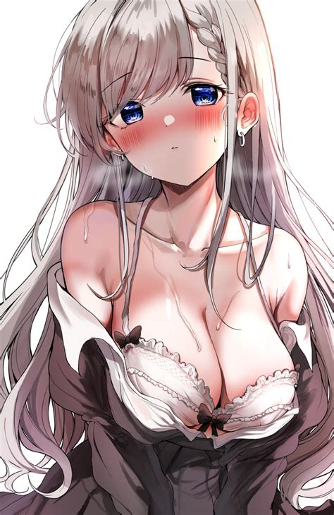 Rule 34 Absurdres Bangs Bare Shoulders Blue Eyes Blush Bra Braid Breasts Cleavage Collarbone