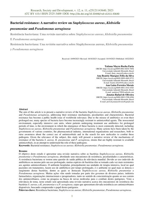 Pdf Bacterial Resistance A Narrative Review On Staphylococcus Aureus Klebsiella Pneumoniae