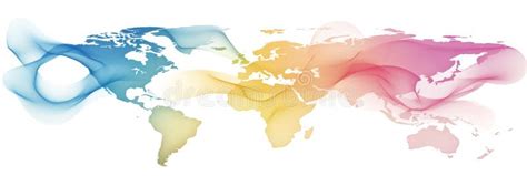 Abstract Colorful World Map With Flowing Lines Representing Global Connections Data Or
