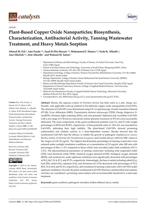 Pdf Plant Based Copper Oxide Nanoparticles Biosynthesis