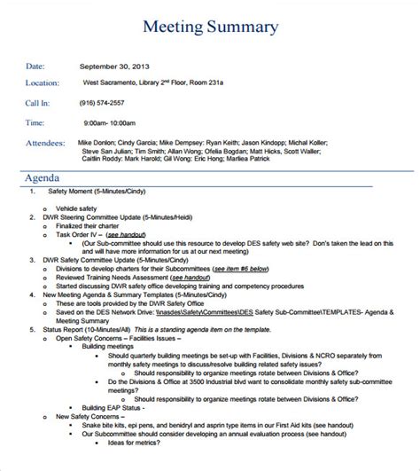 Free 7 Sample Meeting Summary Templates In Pdf
