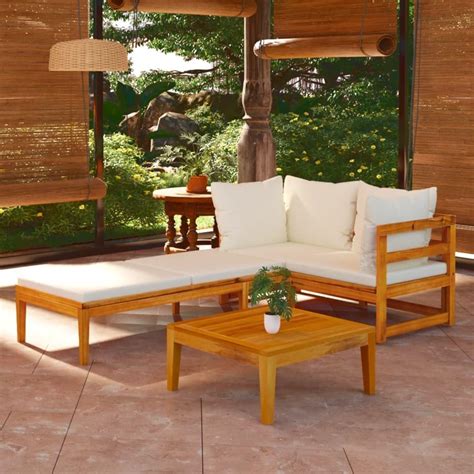 Vidaxl 3 Piece Garden Lounge Set With Cream White Cushions Acacia