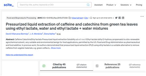 Pressurized Liquid Extraction Of Caffeine And Catechins From Green Tea Leaves Using Ethyl