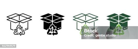 에코 재활용 박스 라인과 실루엣 아이콘 색상 세트 생태 자연 재활용 패키지 바이오 유기농 골판지 팩 배달 기호 흰색 배경에 컬렉션 고립된 벡터 그림 쓰레기에 대한 스톡 벡터