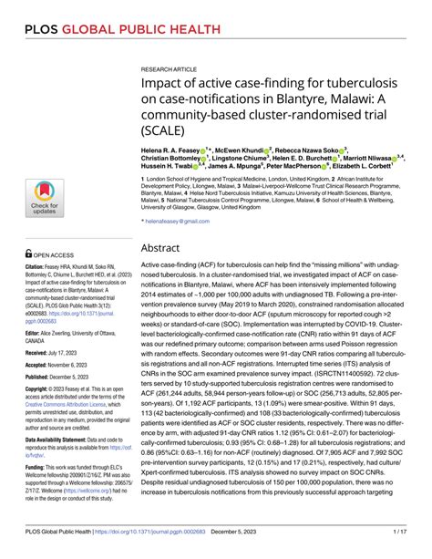 Pdf Impact Of Active Case Finding For Tuberculosis On Case