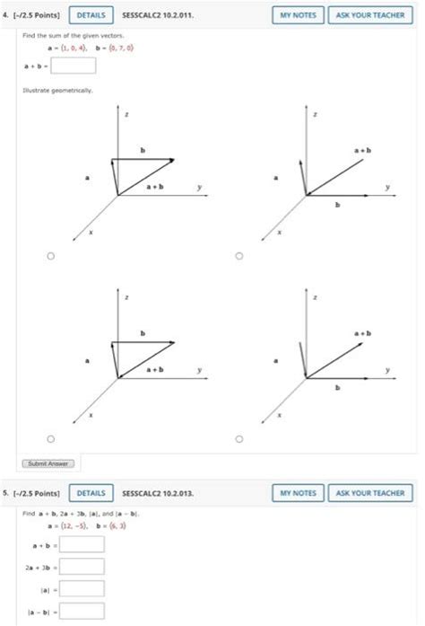 solved find the sum of the given vectors