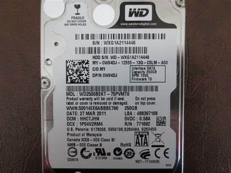 Western Digital WD2500BEKT-75PVMT0 DCM:HHCTJHN 250gb Sata | Digital ...