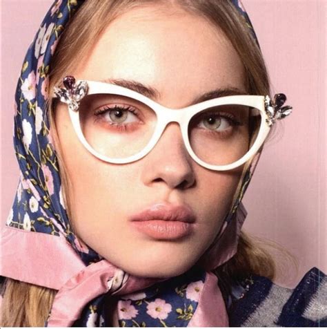 Women New Trendy Luxury Rhinestone Cat Eye Eyewear Frames Optical
