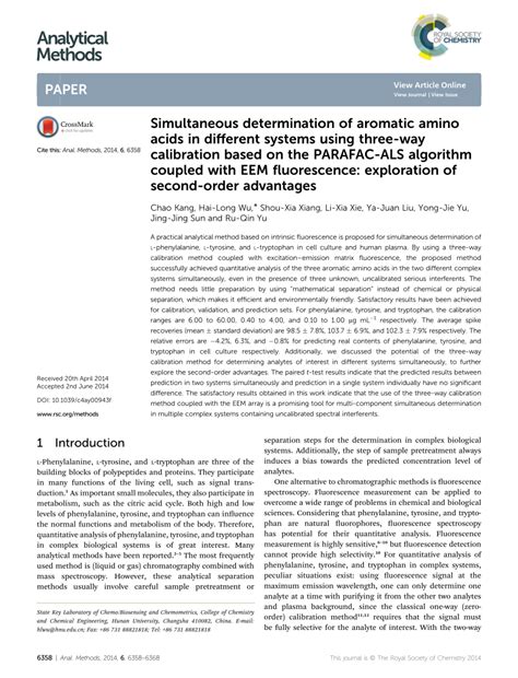 Pdf Simultaneous Determination Of Aromatic Amino Acids In Different