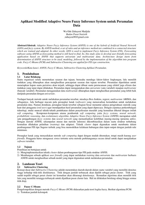Pdf Aplikasi Modified Adaptive Neuro Fuzzy Inference System Untuk Peramalan Data