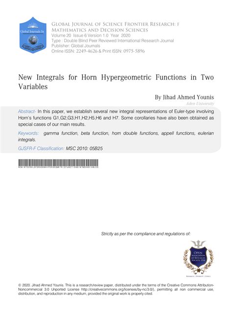 Pdf New Integrals For Horn Hypergeometric Functions In Two Variables