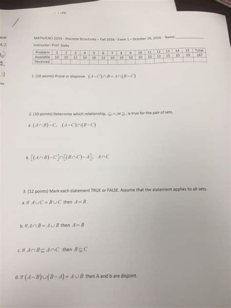 Solved Prove Or Disprove A C B A B C Determine Chegg