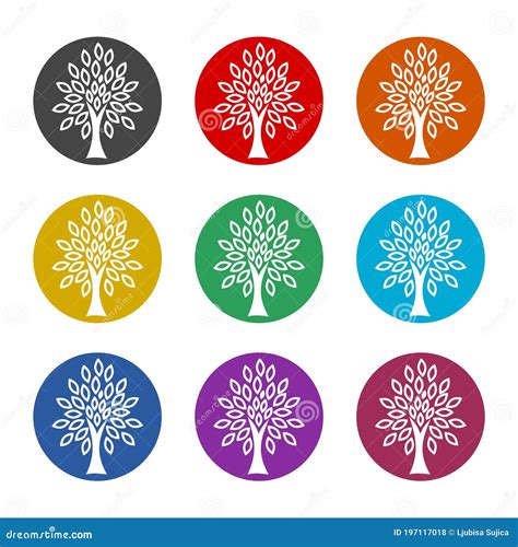 Tree Logo Design Color Set Isolated On White Stock Vector Illustration Of Element
