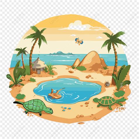 해변 테마 벡터 만화 상표 클립 아트 Png 일러스트 무료 다운로드 Lovepik