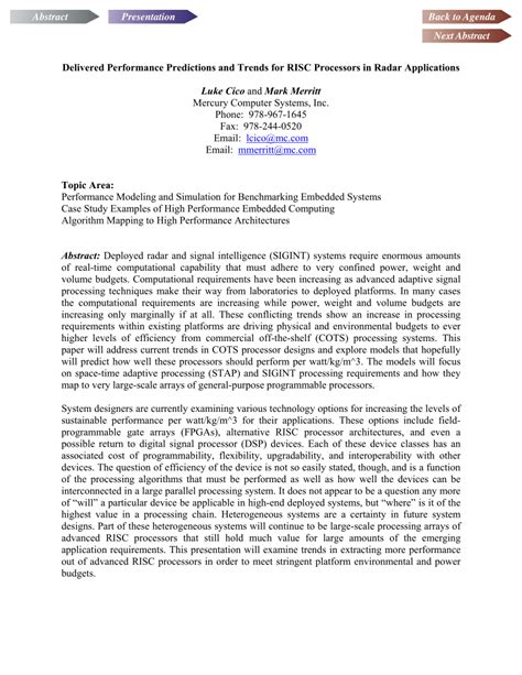 Pdf Delivered Performance Predictions And Trends For Risc Processors In Radar Applications